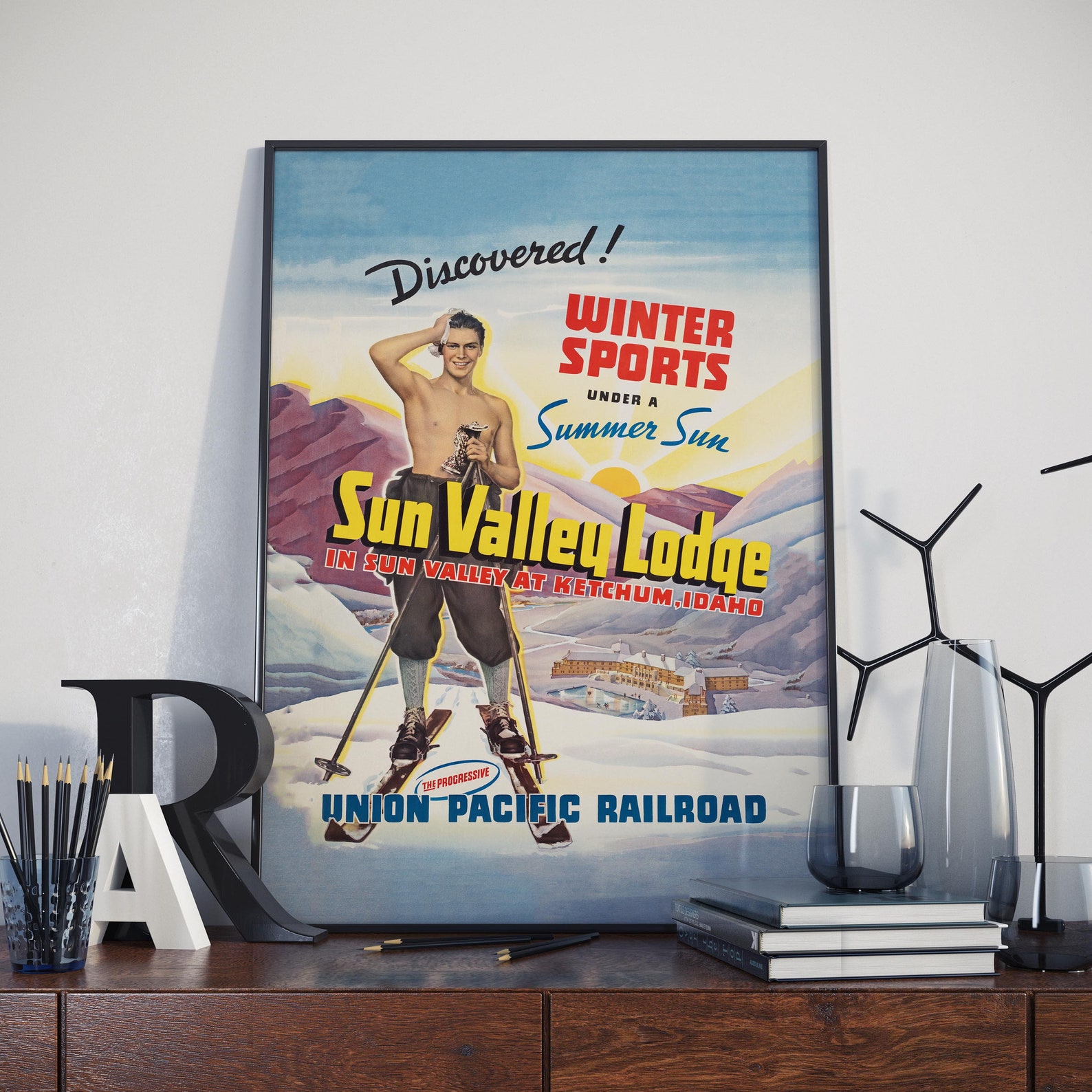 Sun Valley Poster Vintage Framed Art Idaho Vintage Travel | Etsy