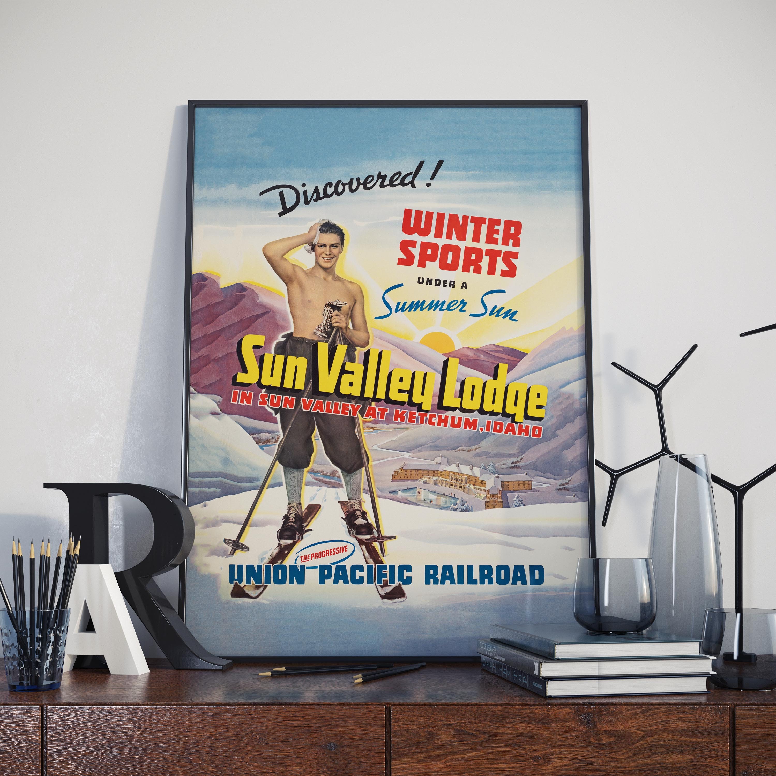 Sun Valley Poster Vintage Framed Art Idaho Vintage Travel | Etsy