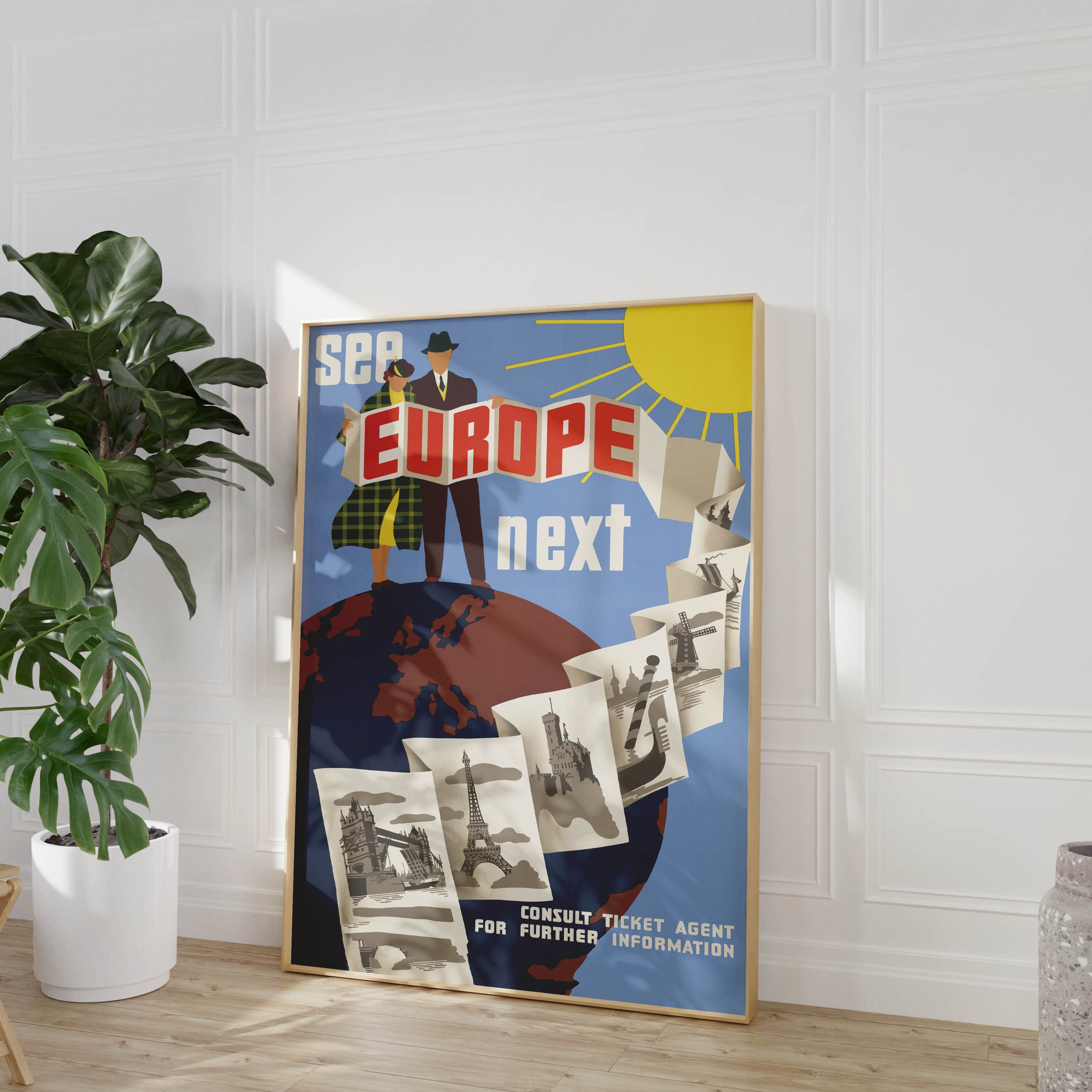 Europe Vintage Travel Poster Framed Wall Art Prints Hanger - Etsy