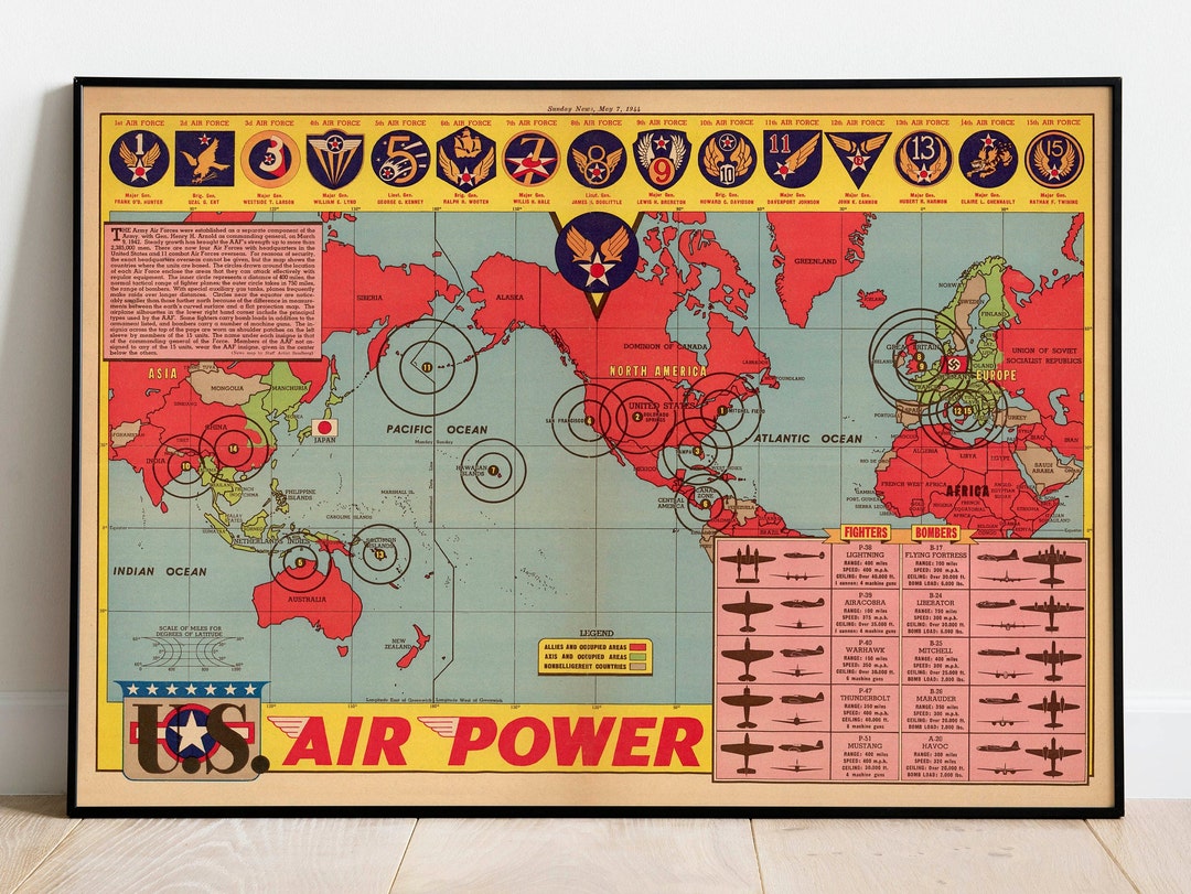 US Air Force Poster| WWII Poster| WW2 Poster| WW2 Map Print| Wall Art ...