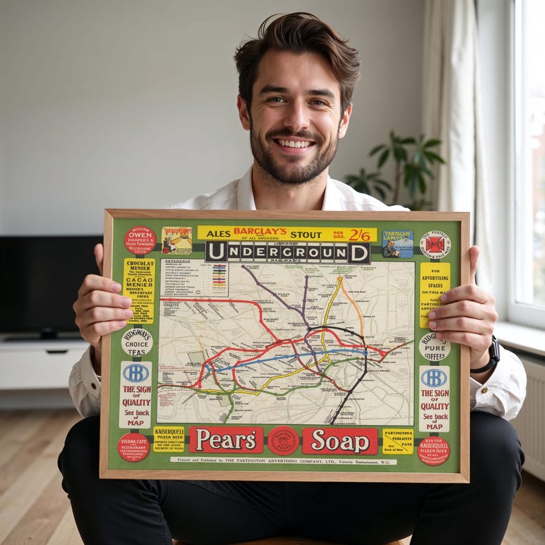 Vintage London Underground Map Art Print: Travel Poster, Canvas or ...