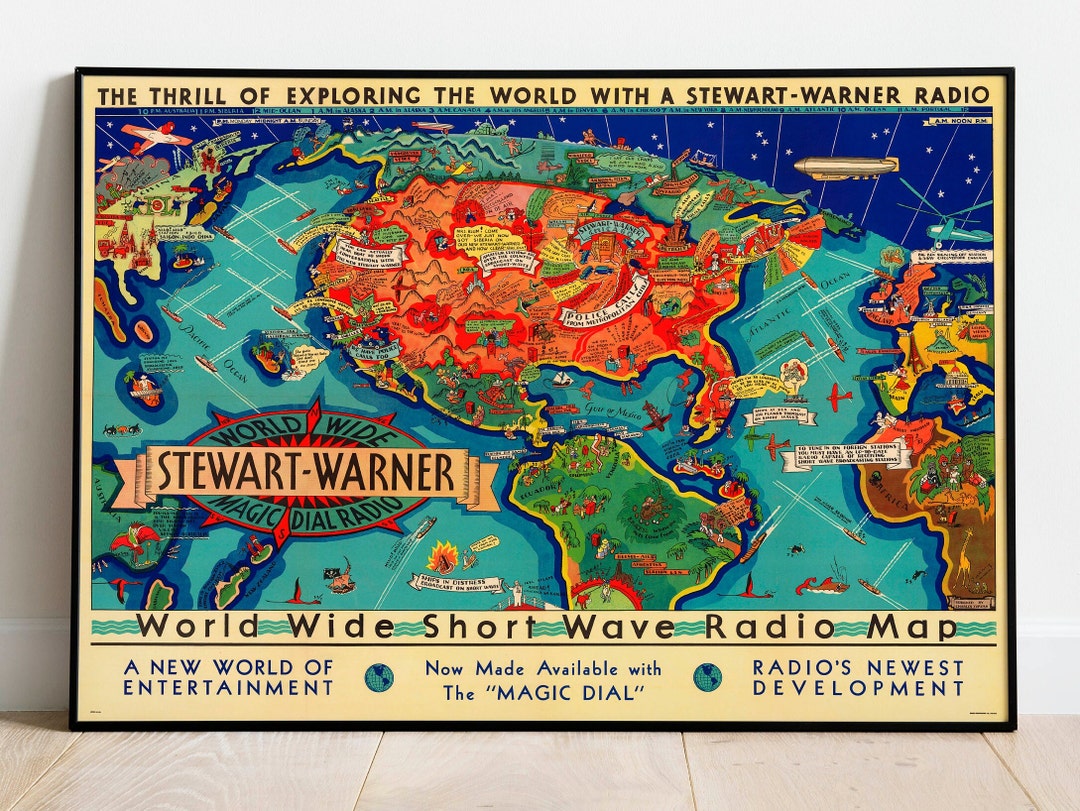 Short Wave Radio World Wide Map Wall Poster Framed Art Wall Decor ...