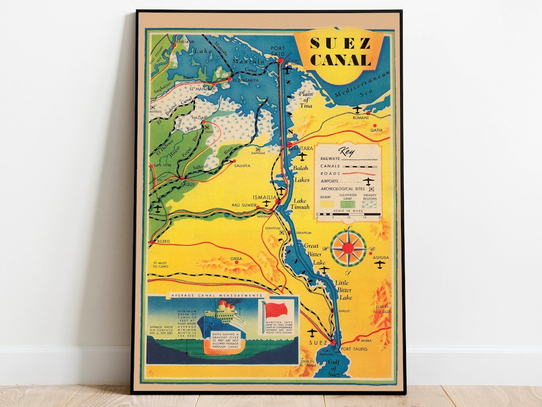 Vintage Suez Canal Travel Poster: Egypt Wall Art Print - Etsy