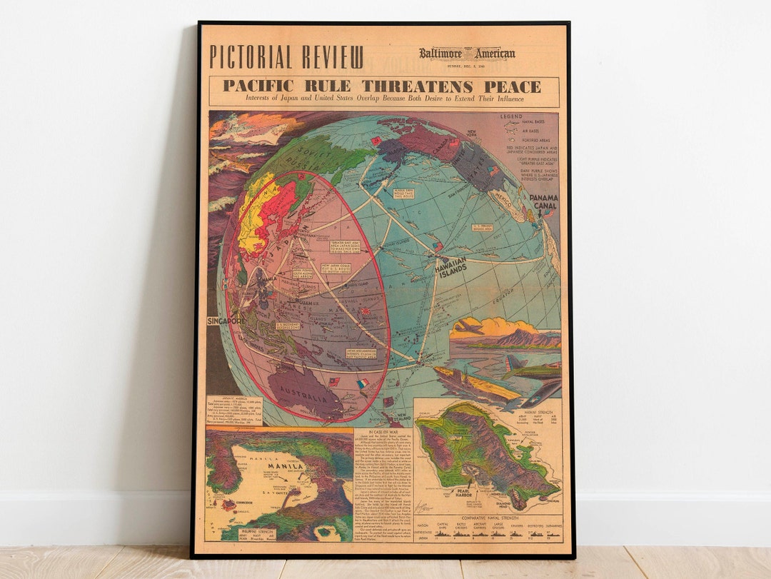 Pacific War Map Poster: Vintage WWII Era Art Print - Etsy