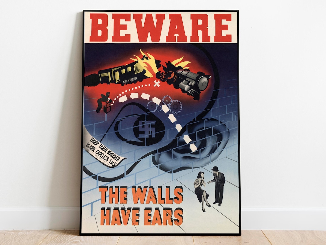 WWII Propaganda Poster: "beware, the Walls Have Ears" - Vintage Art ...