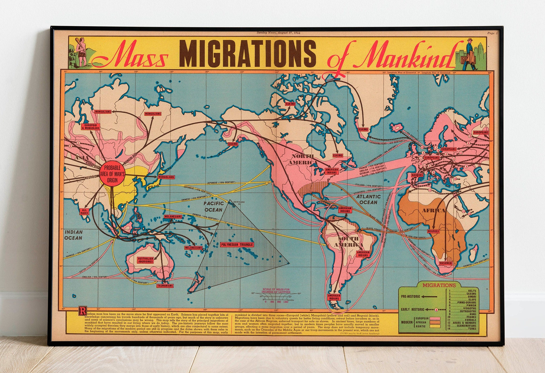 Human Migrations of the World Map Wall Poster Framed Art Wall - Etsy