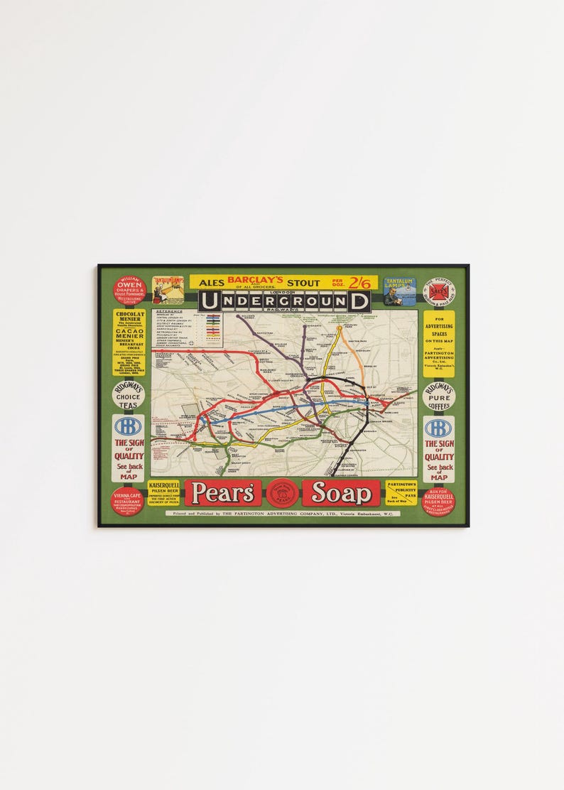 Vintage London Underground Map Art Print: Travel Poster, Canvas or ...