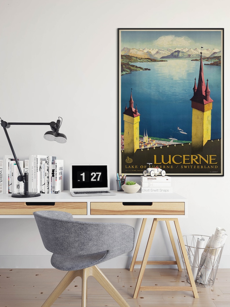 Lucerne Travel Poster Vintage Travel Print Switzerland Wall | Etsy