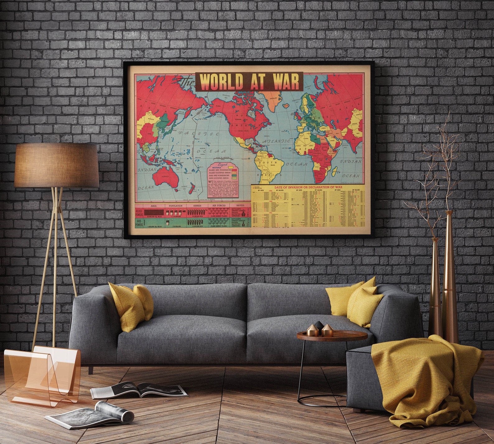 World War II Map Poster: Allies Vs Axis Military Decor - Etsy