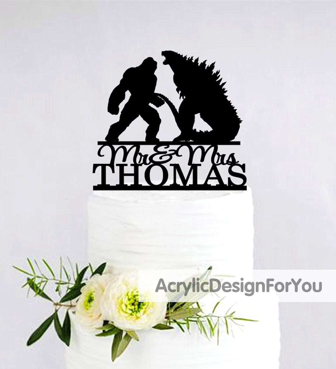 Monster Wedding Cake Topper, Custom Cake Topper, Godzilla Theme Wedding ...