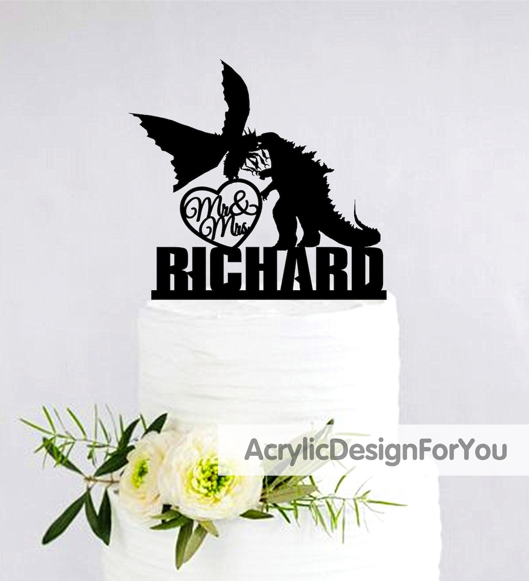 Monster Wedding Cake Topper, Custom Cake Topper, Godzilla Theme Wedding ...