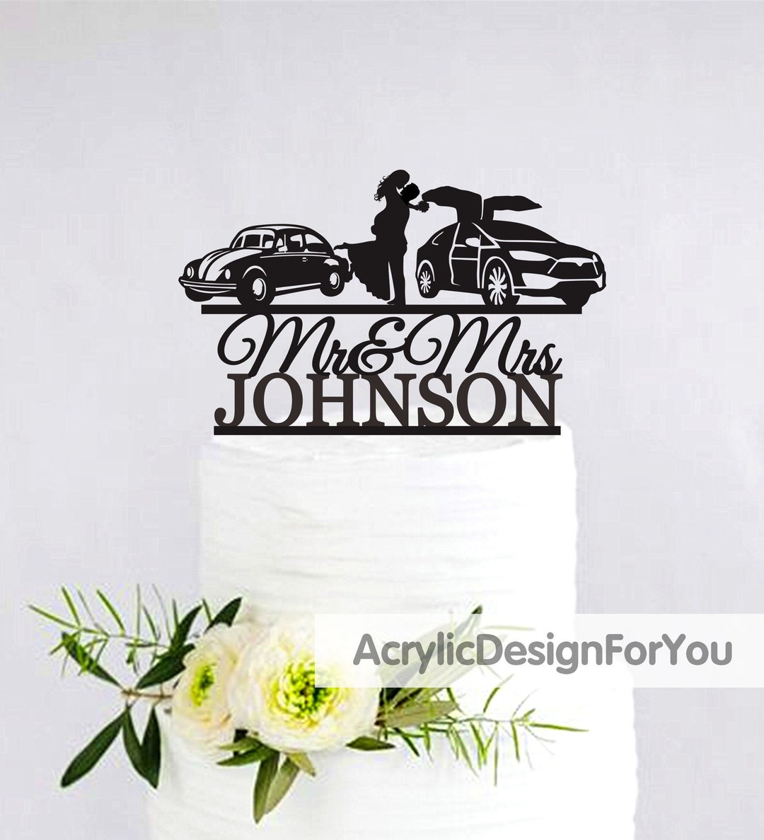 Beatles and Tesla Car Wedding Cake Topper | Classic Automotive Car Cake ...