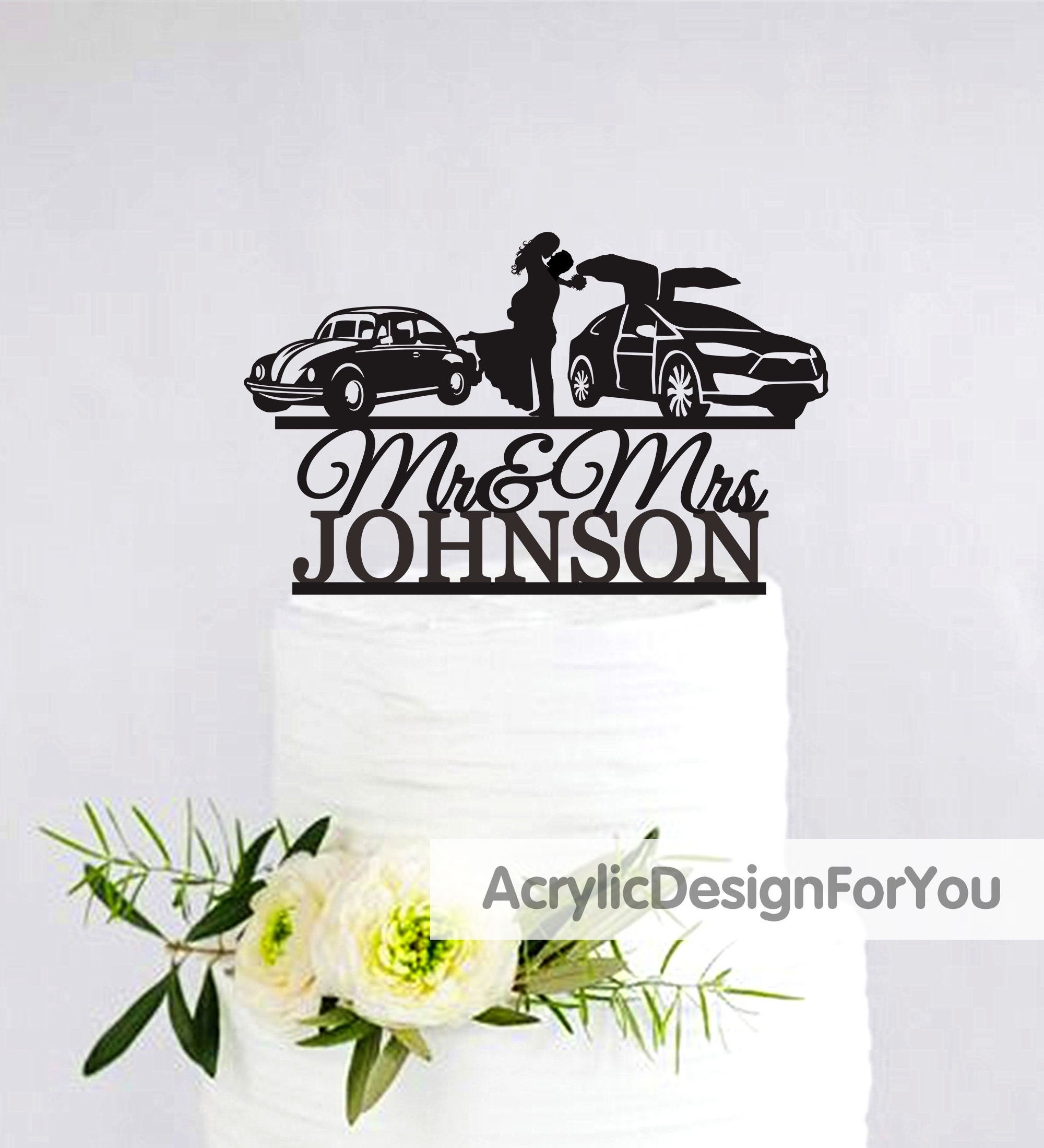 Beatles And Tesla Car Wedding Cake Topper Classic Automotive | Etsy