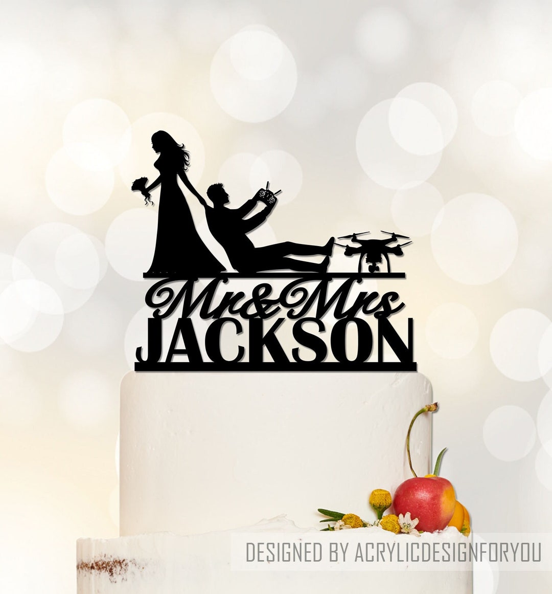 Drone Wedding Cake Topper | Funny Wedding Cake Topper | Bride Dragging ...