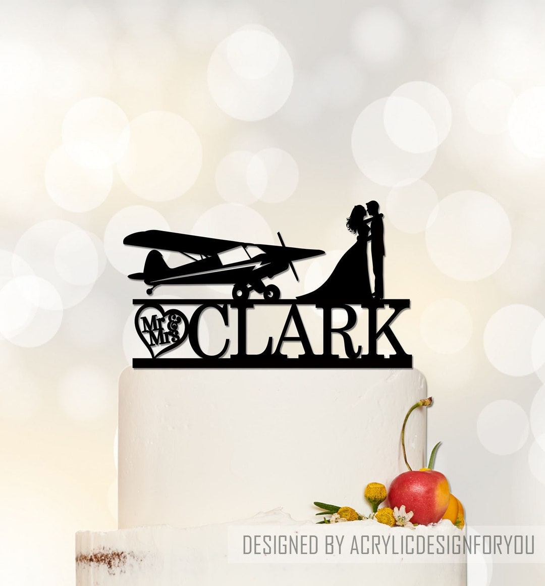Airplane Wedding Cake Topper, Mr and Mrs Cake Topper, Groom and Bride ...