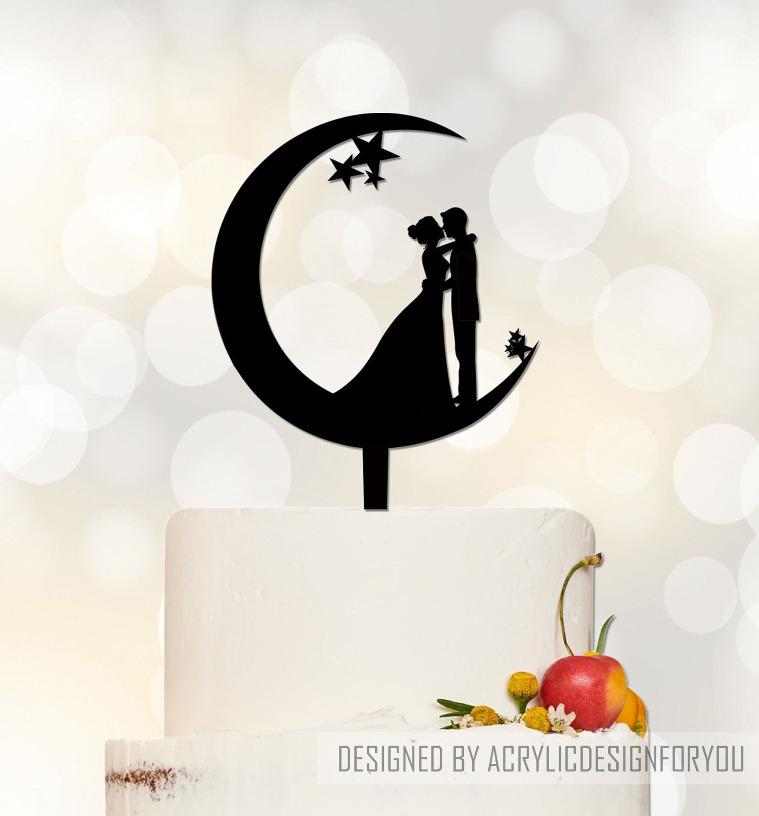 Wedding Cake Topper Moon and Stars Cake Topperacrylic Cake - Etsy