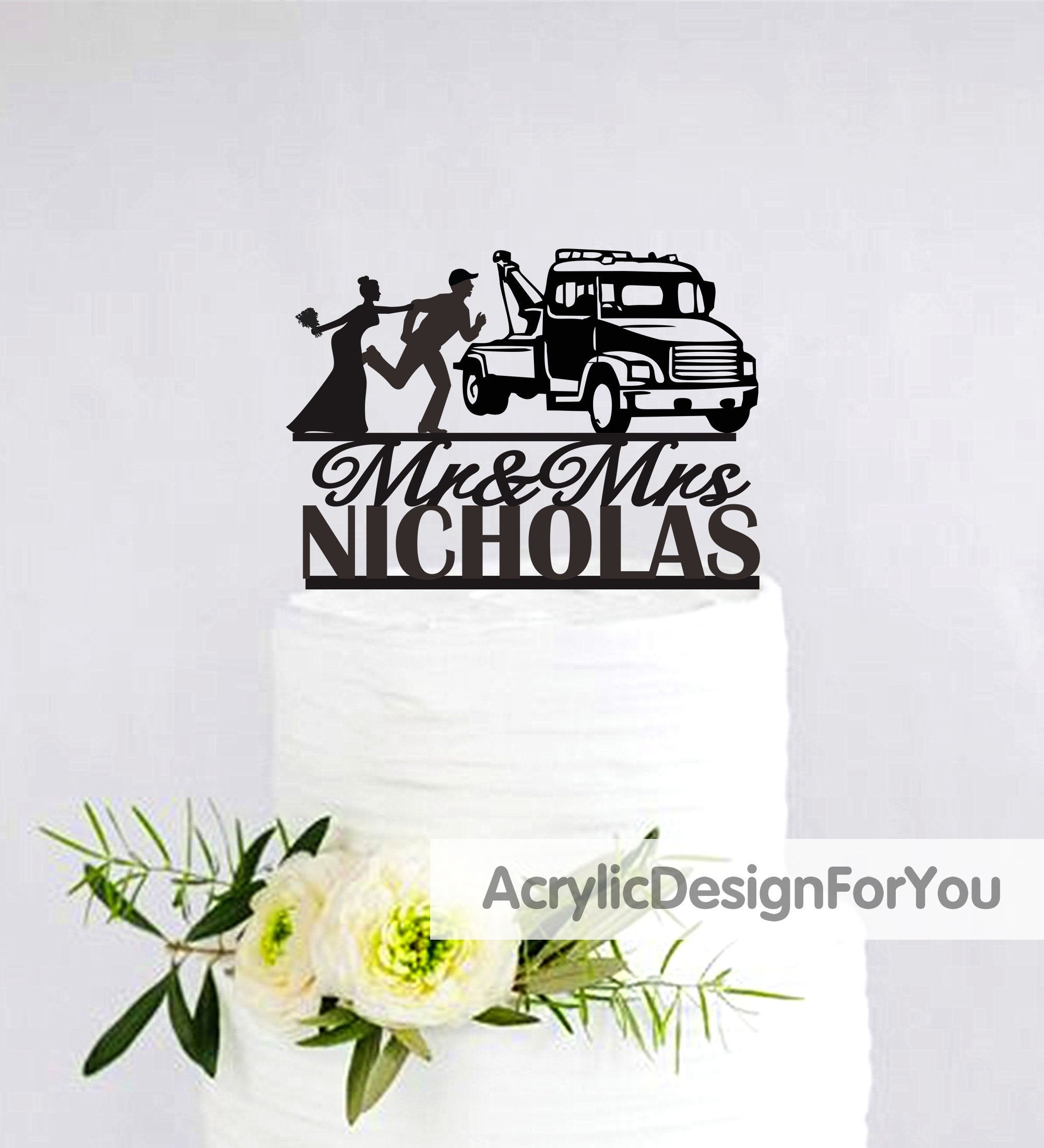 Tow Truck Wedding Cake Topper | Truck Driver Cake Topper | Trucker Cake ...