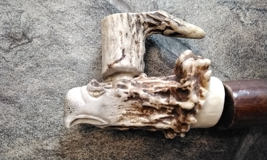 Carved Eagle Head Pipe With Extra Long Wood Stem. Native American Style ...