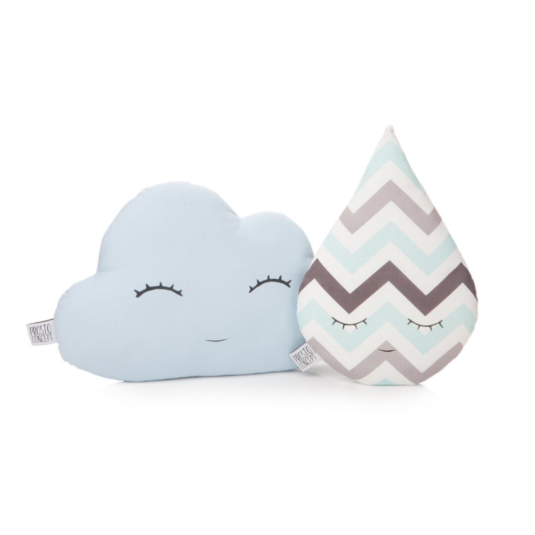 Set of Cloud and Raindrop Pillow, Children Cushions, Light Blue Nursery ...
