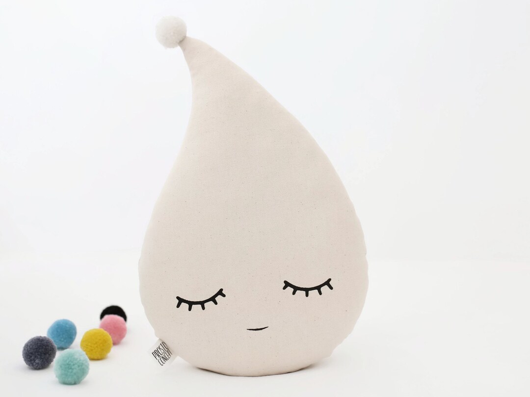 Beige Raindrop Cushion With Pompom for Nursery Decor, Baby Shower Gift ...