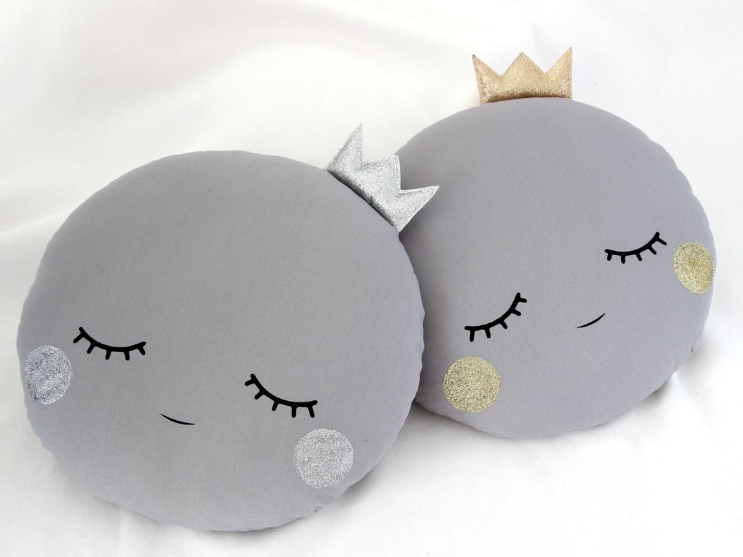 Gray Full Moon Pillow With Crown and Cheeks Handmade Kids Decorative ...