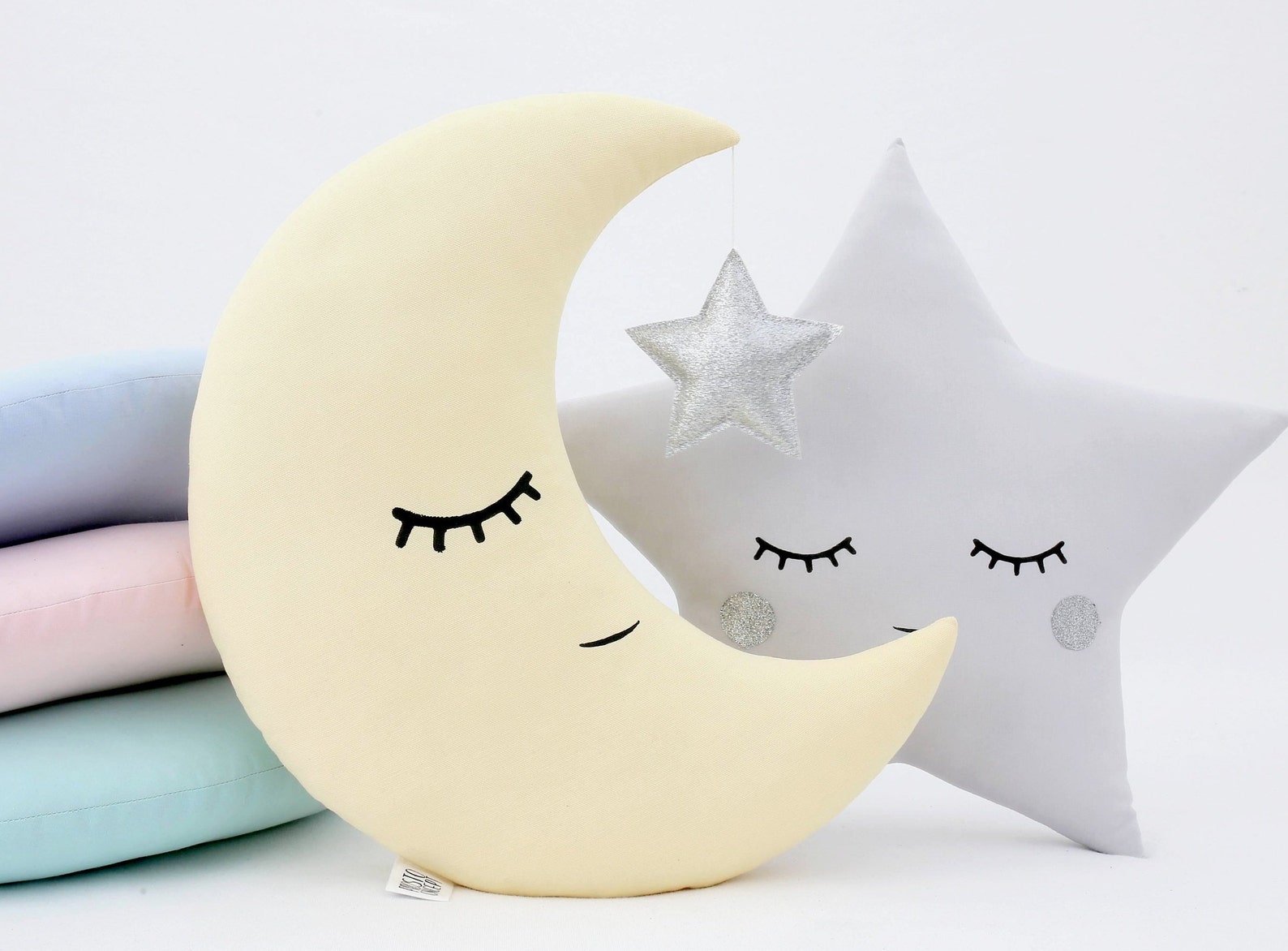 Pale Yellow Crescent Moon Cushion for Nursery Decor, Baby Shower Gift ...