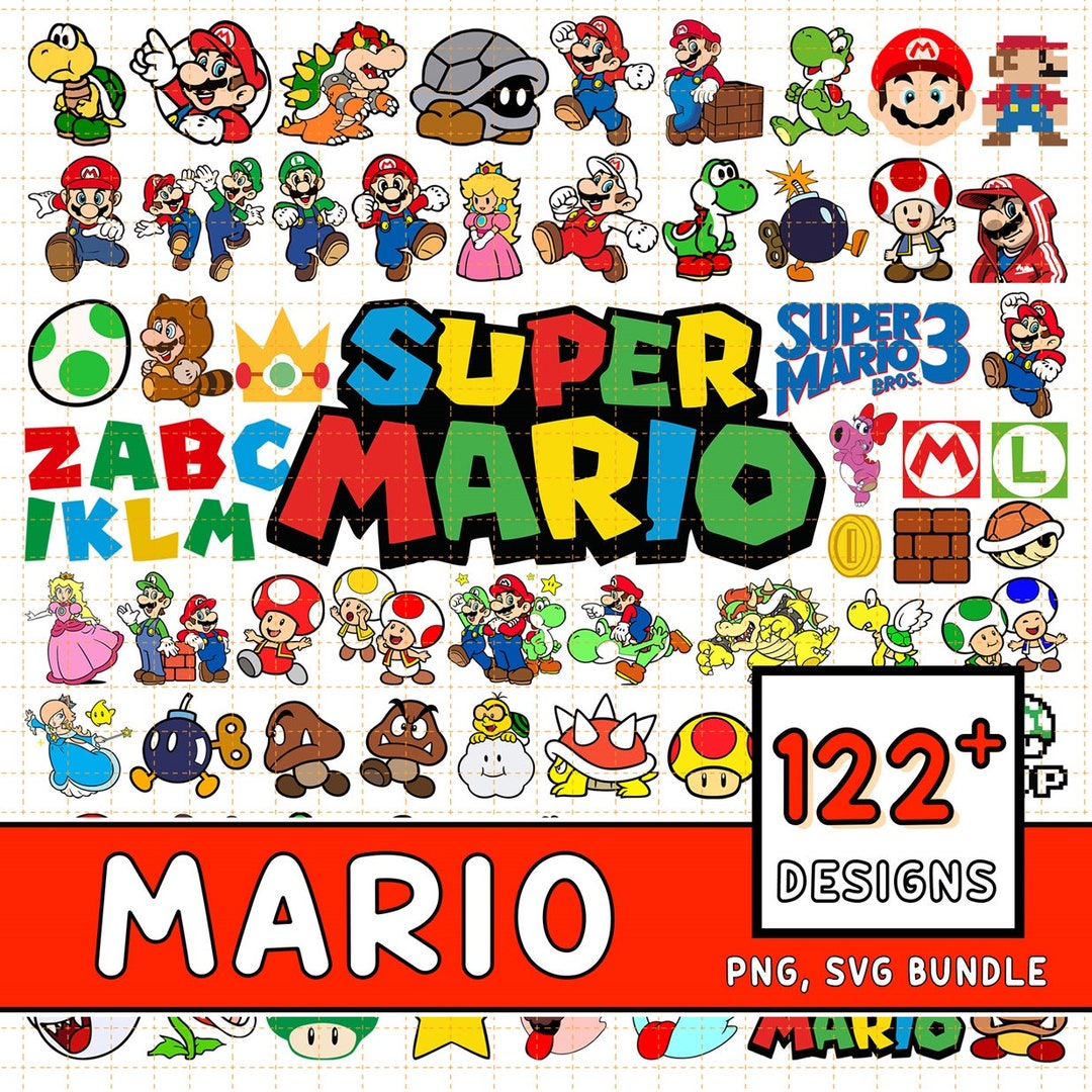 Super Mario Bundle Super Mario PNG and Font, Super Mario, Super Mario ...