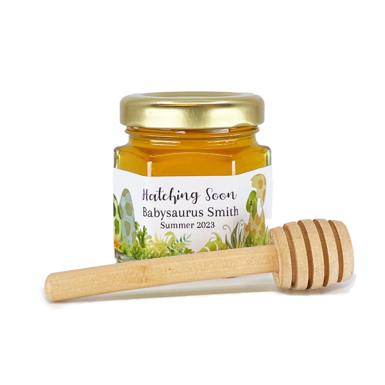 Hatching Soon Dinosaur Baby Shower Honey Favor Personalized - Etsy