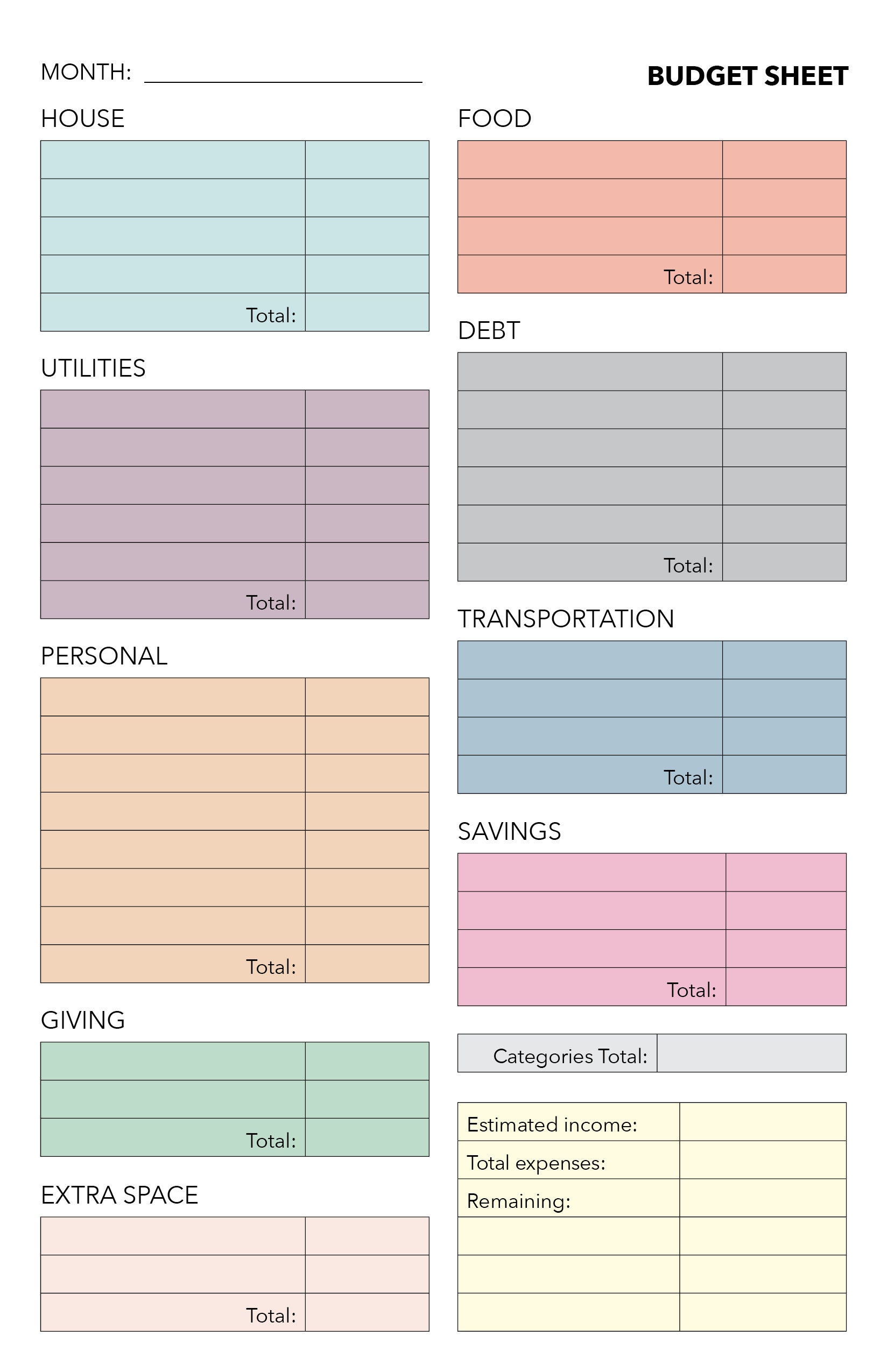 Simple Printable Monthly Budget Sheet - Etsy
