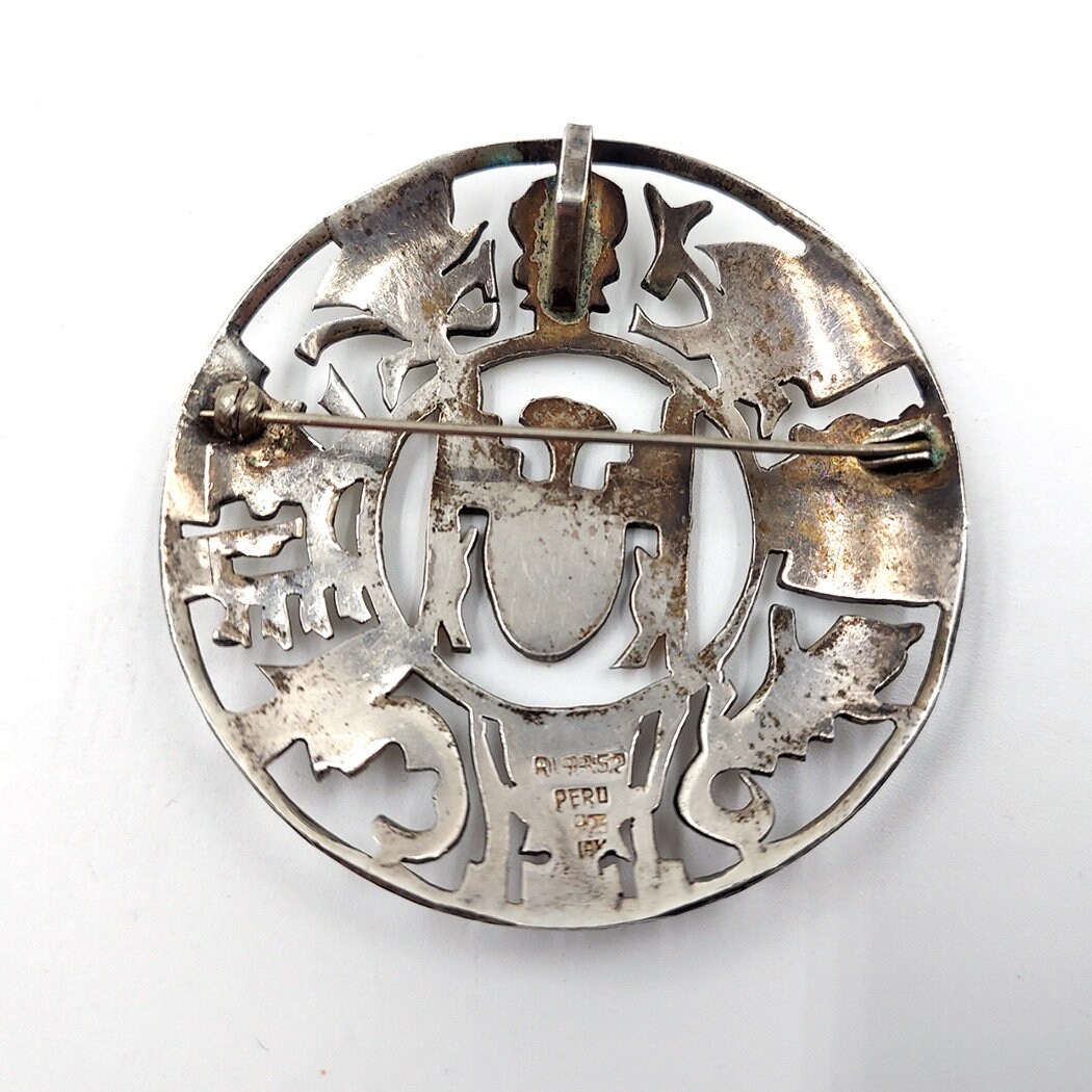 Sterling Silver and 18k Gold Aztec Peru Brooch Pendant - Etsy