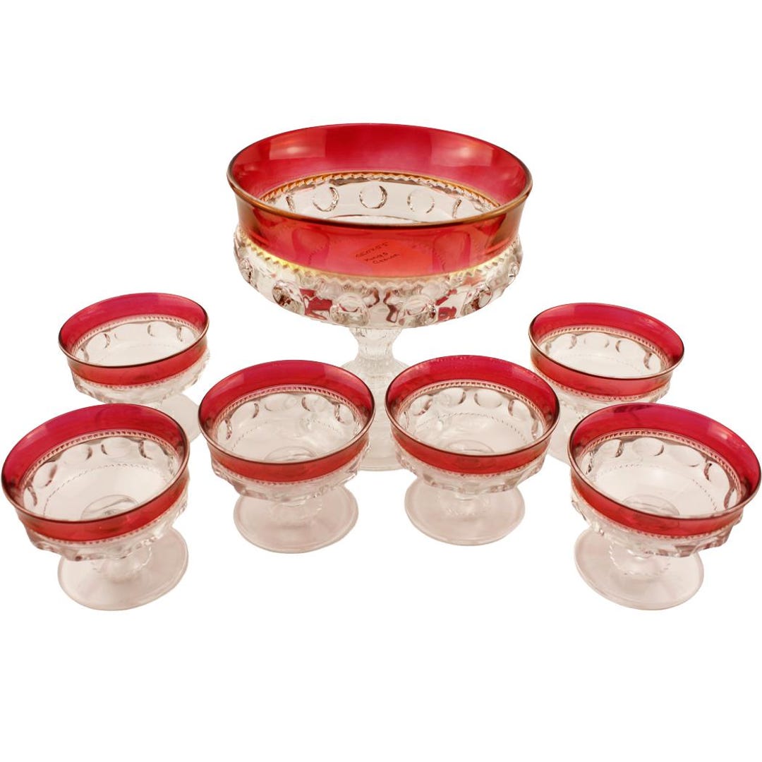 Vintage Kings Crown Ruby Red Glass Dessert Set: Compote & Sherbet Cups ...