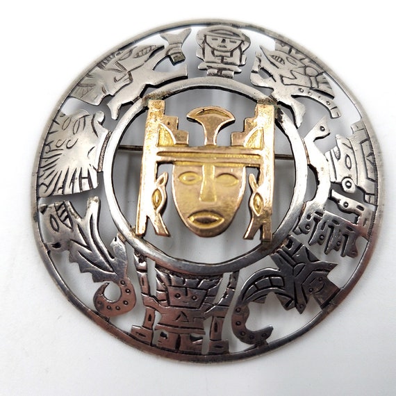 Sterling Silver and 18k Gold Aztec Peru Brooch Pendant | Etsy
