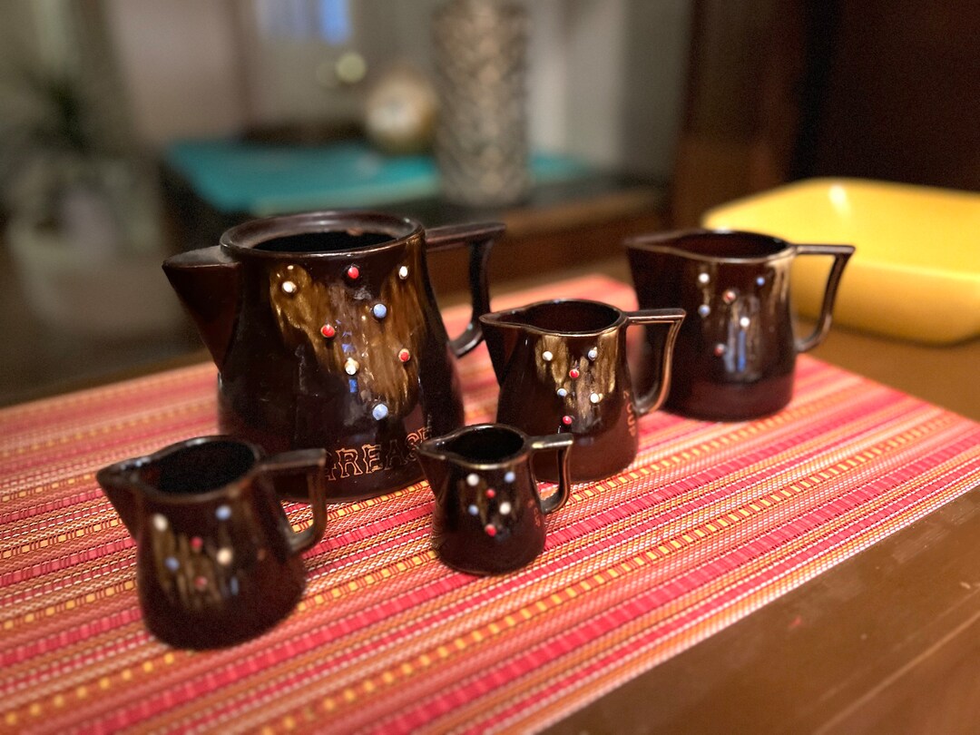 Sweet Vintage Set Hand Painted Tilso Ceramic Pitcher Measuring Cups ...