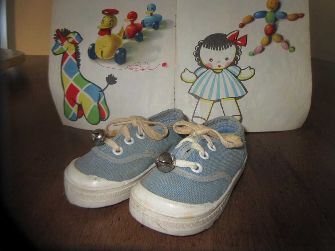 Vintage Baby Shoes Tiny Tennis Shoes Blue SWEET With a Little Bell on ...