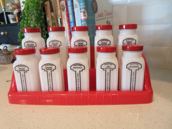 Griffith’s Spice Rack w Milk Glass Bottles Kitchen & Dining Spice Racks ...