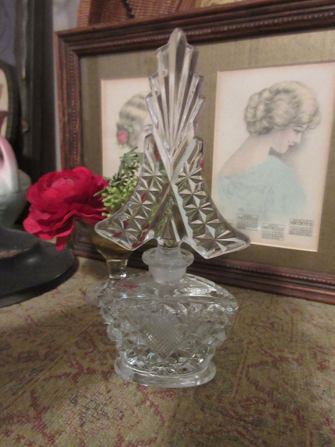 Vintage Large, Beautiful Clear Glass Type Perfume Bottle Ornate ...
