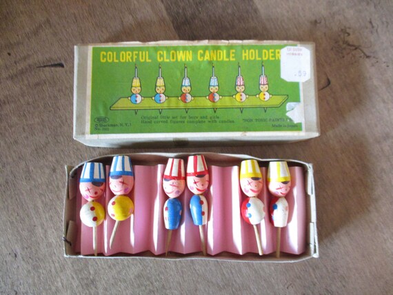 Colorful Clown Candle Holders Original Box 6 Lot Shackman Co | Etsy