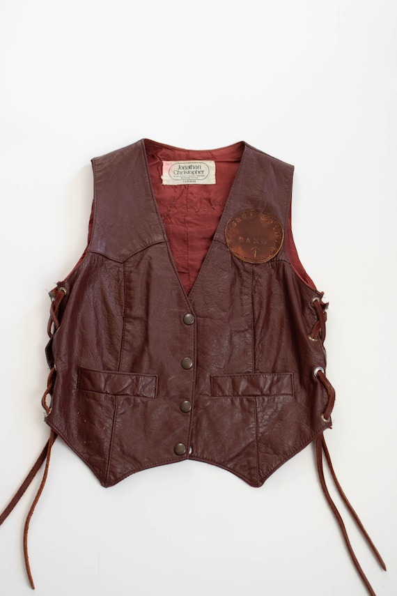 1970s leather biker vest, vintage brown suede rocker … - Gem