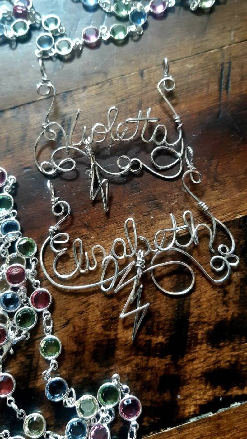 Wire Name Charm W/ Lightening Bolt - Etsy