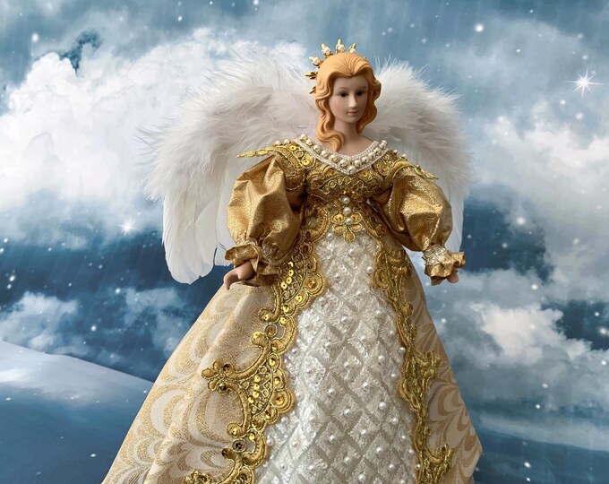 Angel Christmas Tree Topper, Gold Christmas Decor, Angel Art Doll for ...