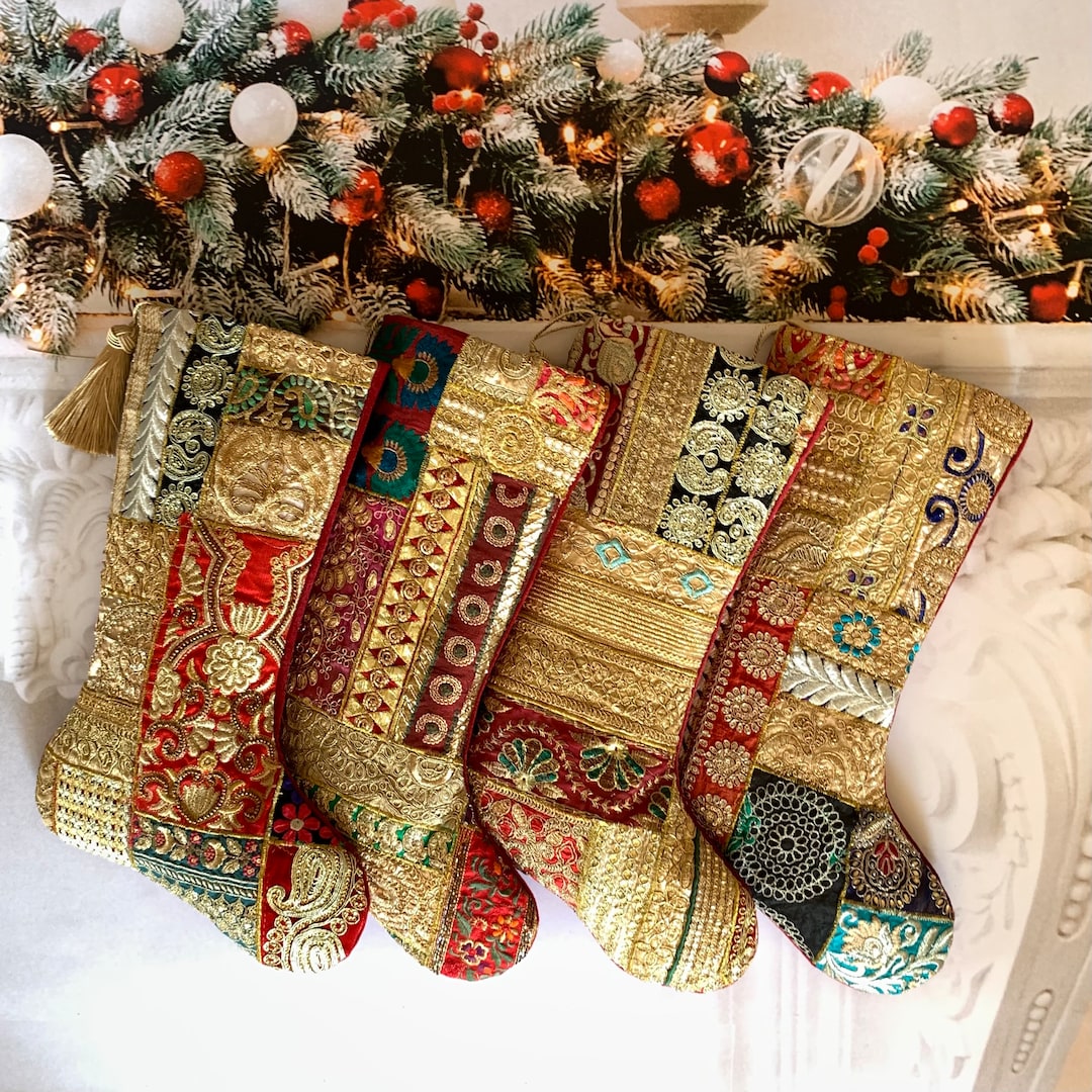 Gold Christmas Stockings, Embroidered With Metallic Gold Threads ...