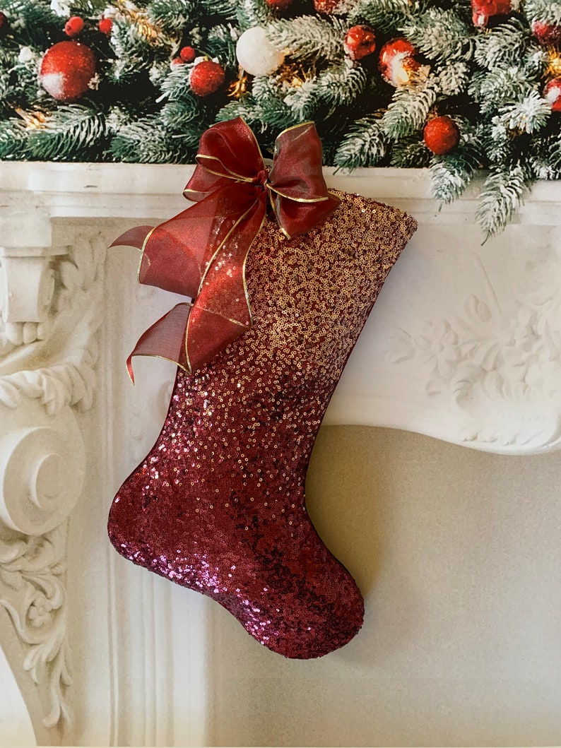 Wine Red Christmas Stockings, Unique Handmade Christmas Stockings ...