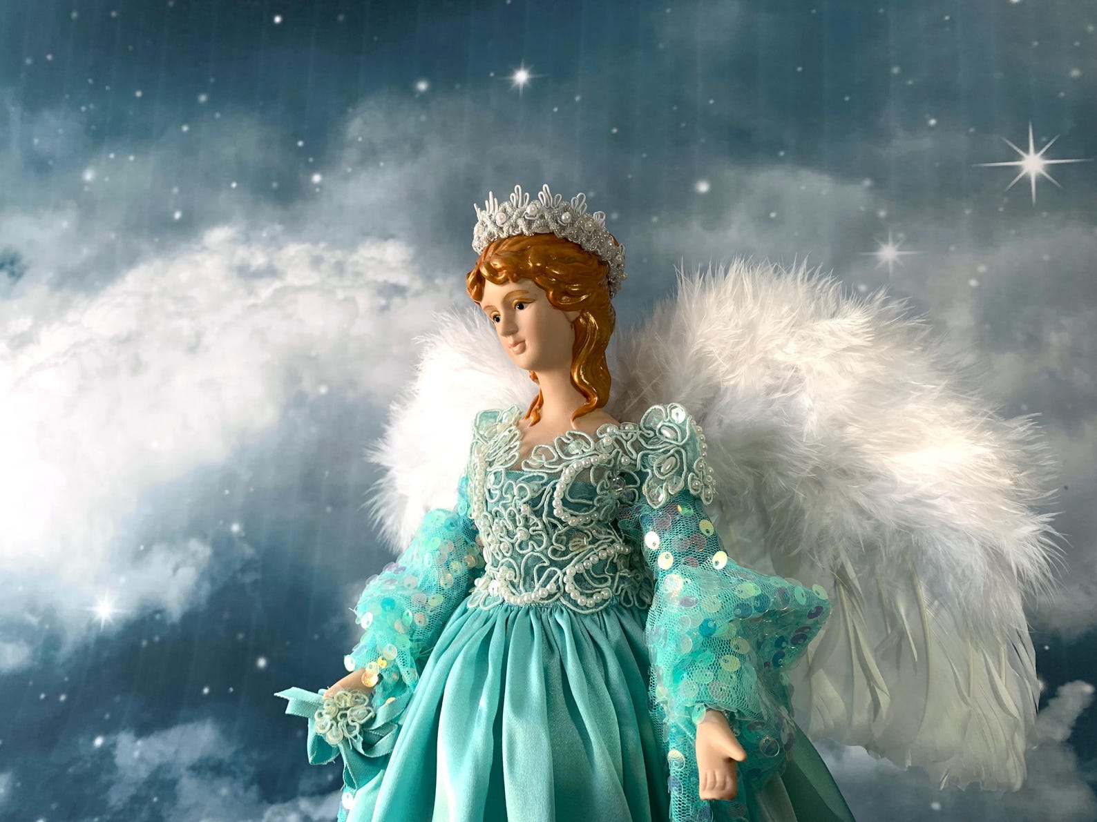 Aqua Angel Christmas Tree Topper, Angel Art Doll for Mantel or Table ...