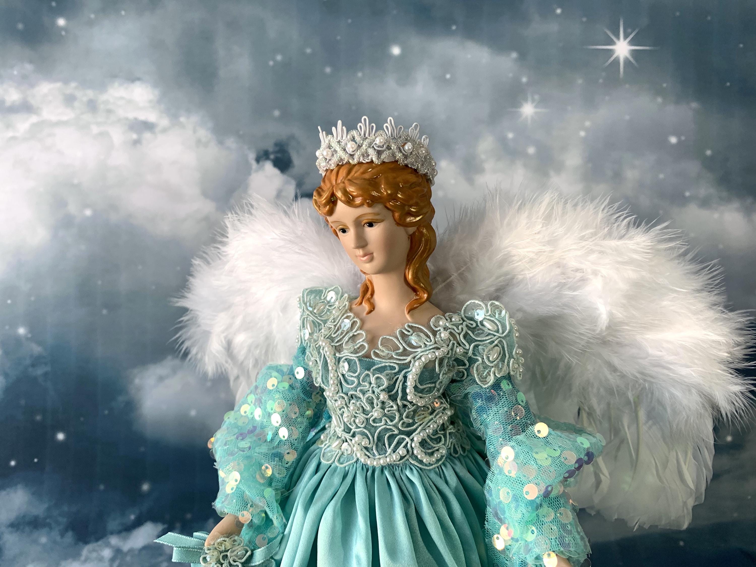 Aqua Angel Christmas Tree Topper, Angel Art Doll for Mantel or Table ...
