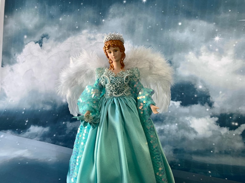 Aqua Angel Christmas Tree Topper, Angel Art Doll for Mantel or Table ...