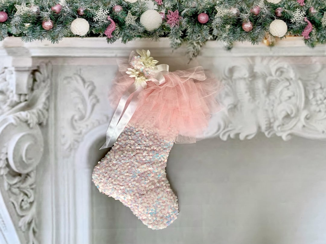 Pink Luxury Christmas Stocking, Girl's Pink Shabby Chic, Sparkly ...