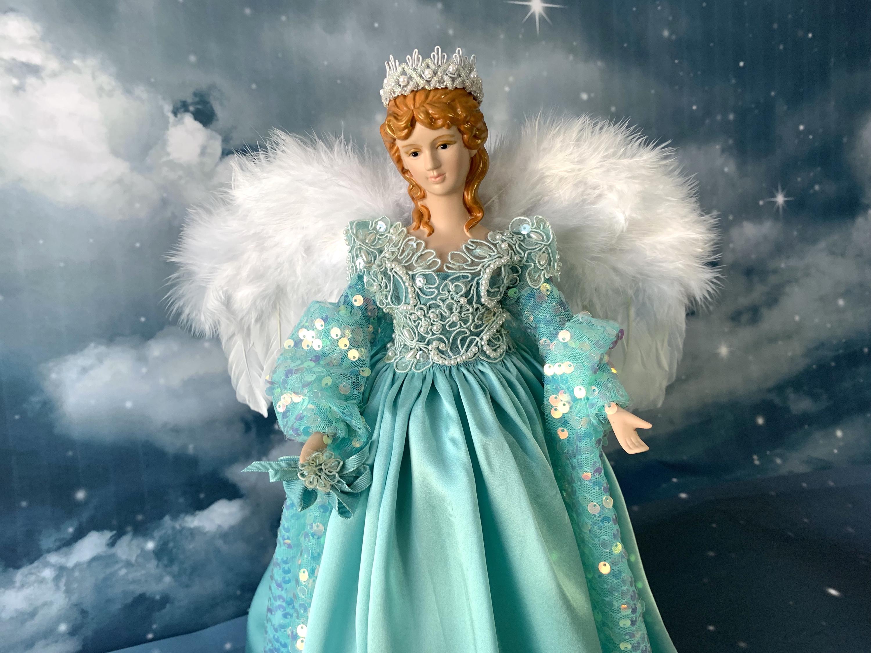 Aqua Angel Christmas Tree Topper, Angel Art Doll for Mantel or Table ...
