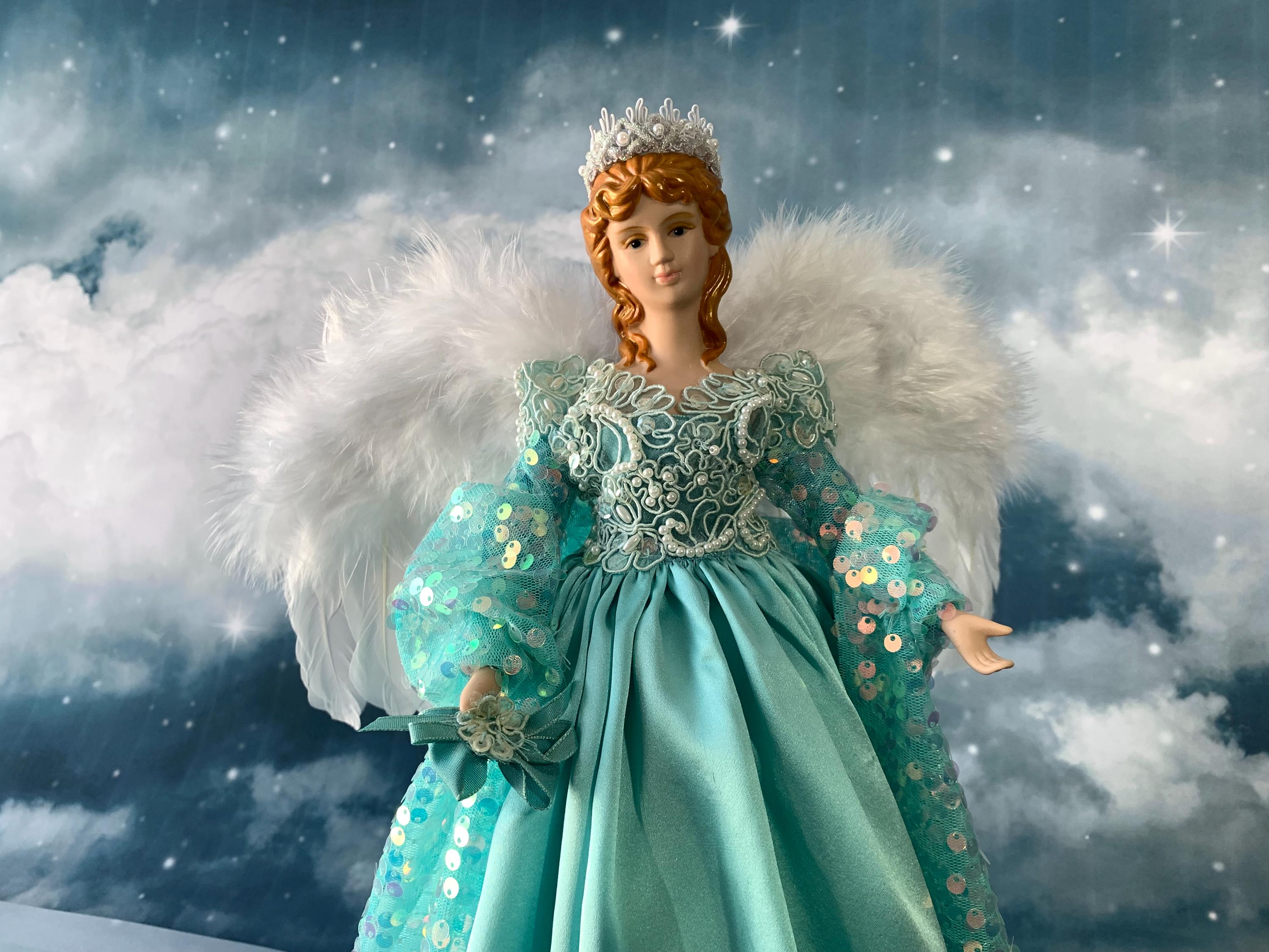 Aqua Angel Christmas Tree Topper, Angel Art Doll for Mantel or Table ...