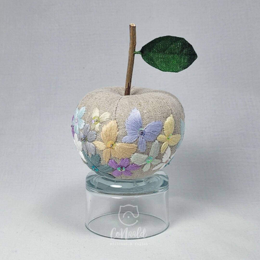 Linen Apple Flowers and Butterflies . Textile Art. OOAK Apple. Textile ...