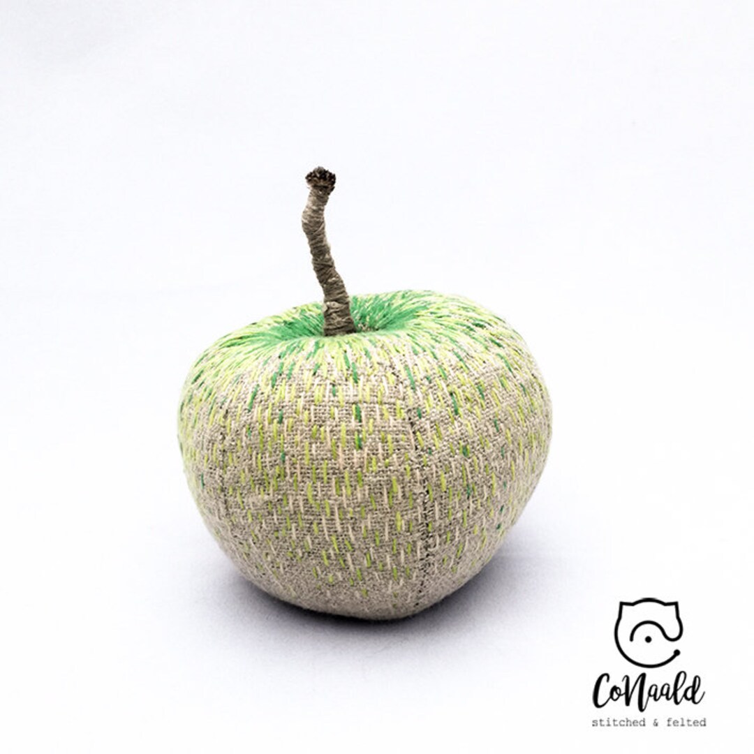 Linen, Hand Embroidered Apple Granny Smith 1. Hand Embroidered. Textile ...